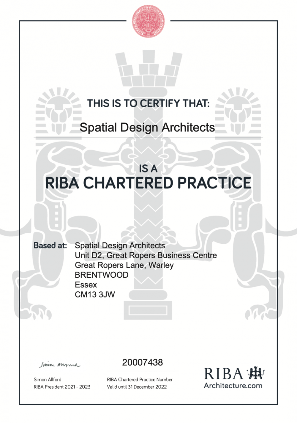 Our Chartered Practice Certificate for 2022